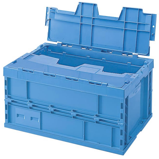 折りたたみコンテナ スタンダードタイプ OC-75L (フタ一体型) ブルー - PLAstyle（プラスタイル）